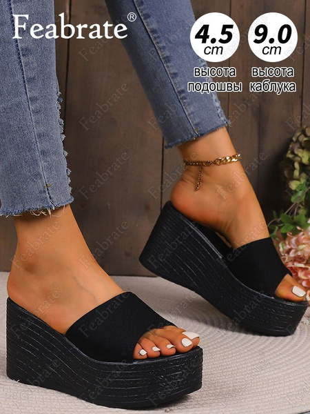 Шлепанцы Женский Feabrate, размер 40 Текстиль Круглый нос, Открытый нос Танкетка Без застёжки ...