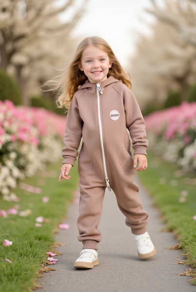 Комбинезон утепленный Девочки, Мальчики BUNGLY, размер 116, рост 110-116 бежевый Демисезон Бег ...