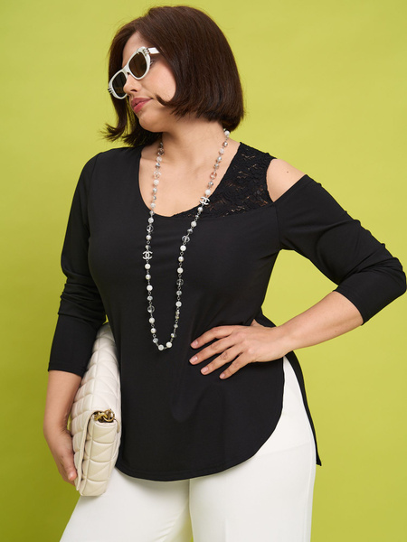 Блузка Женский SPARADA черный Кружево Длинный Однотонный, размер 58, 60 полуприлегающий Без ...