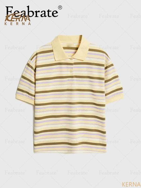 Поло Женский KERNA желтый Короткий, размер 46 Спандекс, Хлопок Полоска свободный Китай купить c ...