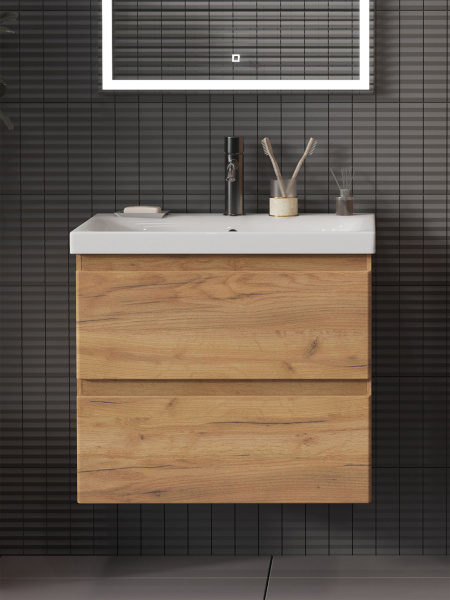 Тумба подвесная SanStar Riana 60 с раковиной Moduo 60 (комплект) для ванной комнаты, gold craft ...