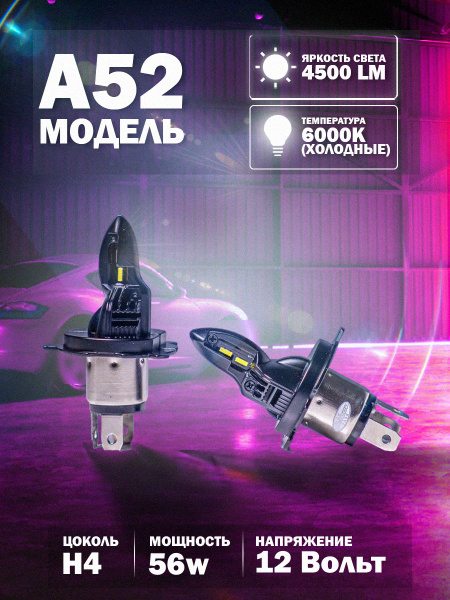 Лампа автомобильная OPTI PRO 12 В, 2 шт. LED-A52-H4-B3 купить c ...