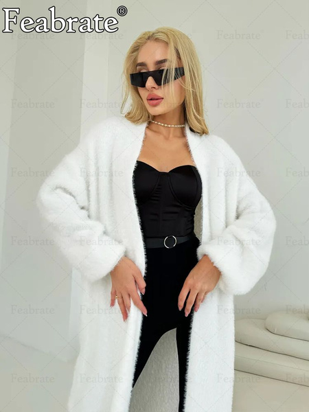 Кардиган Женский Feabrate белый Полиэстер, размер 40, 48 свободный Длинный Другое Китай купить c ...