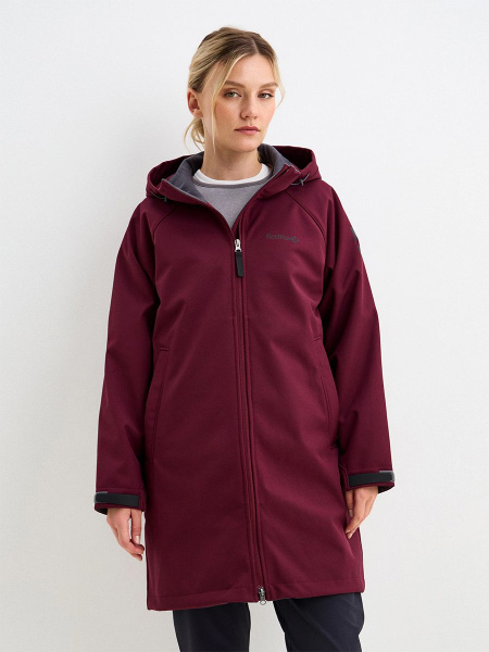 Плащ Женский RedFox малиновый Длинный капюшон Светоотражающие элементы, размер 44 Softshell ...