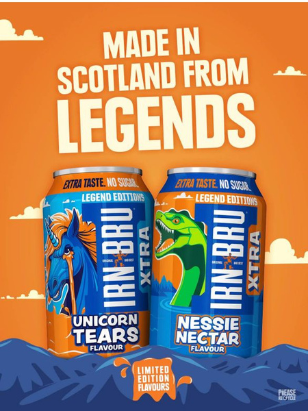 IRN-BRU XTRA, Газированный напиток Nessie Nectar и Unicorn Tears (ограниченная серия), 2 банки х ...