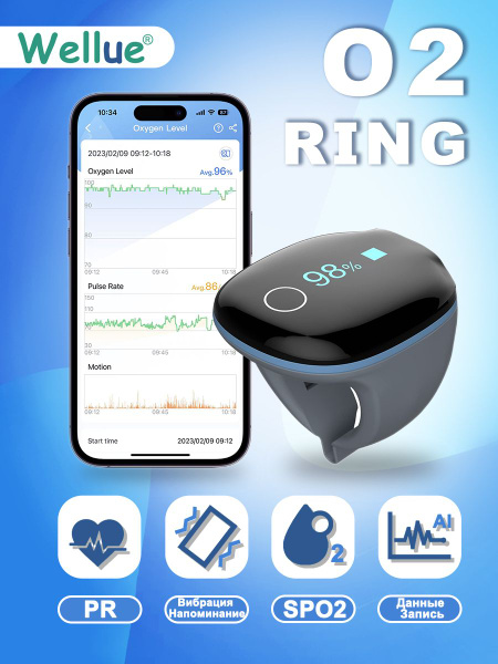 Пульсоксиметр Wellue O2ring Портативный пульсоксиметр для точного отслеживания Удобного ношения ...