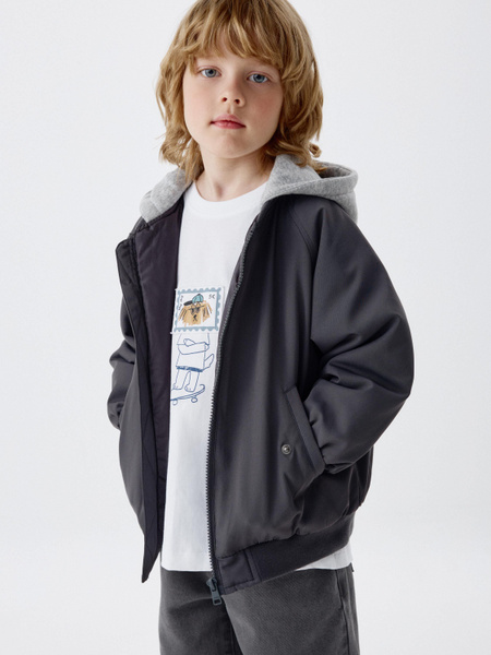 Бомбер Мальчики SELA темно-серый Твил, размер 110 Демисезон свободный Синтепон Китай купить c ...