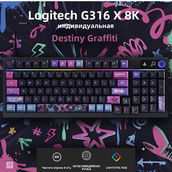 Logitech Игровая клавиатура проводная G316 X 8K индивидуальная LIGHTSYNC RGB, Английская ...