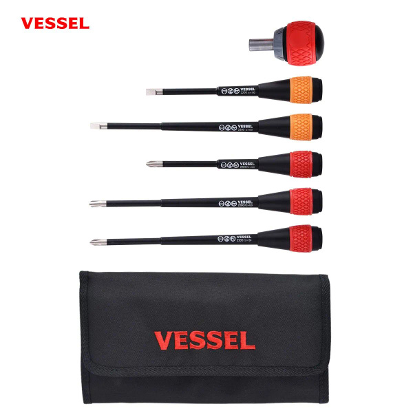 VESSEL 5ШТ Набор отверток с храповиком, с сумкой для инструментов, NO ...
