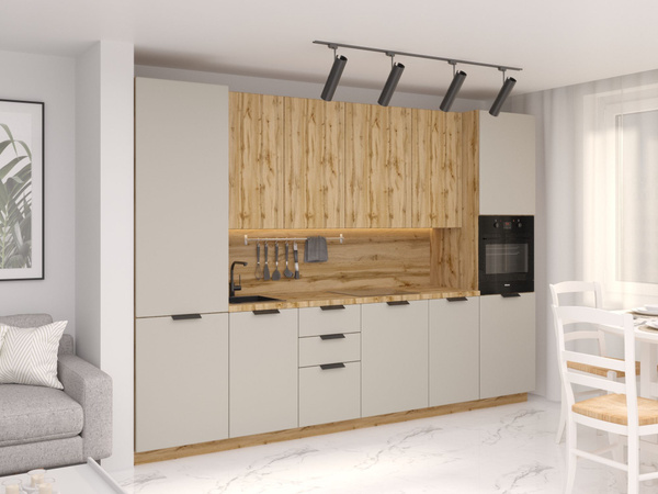 Кухонный гарнитур Фьюжн Silky Grey/Флэт Wotan Oak 2S, 3300 мм купить по ...