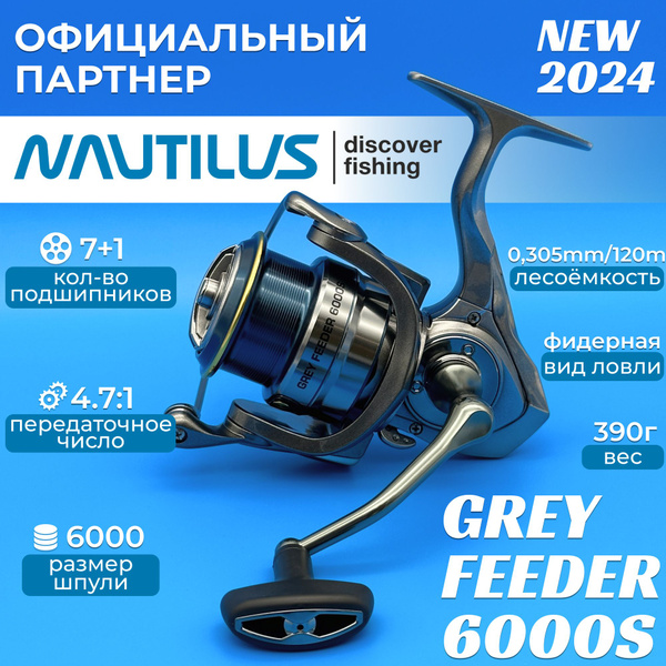 Катушка Nautilus GREY, Безынерционная, 6000S, Передний фрикцион купить ...