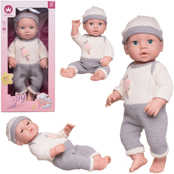 Пупс-кукла Junfa "Baby Doll", 40 см, 16 дюймов, в бело-сером комбинезоне, в коробке - купить с ...