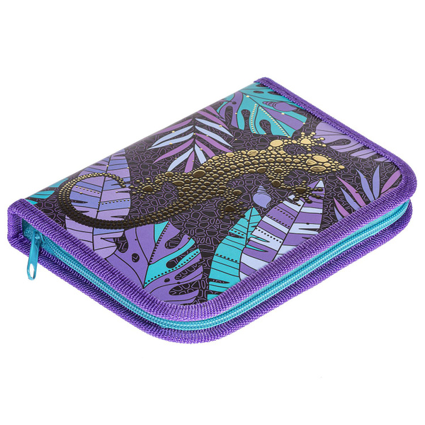 Пенал Hatber 190х130мм 1 отделение на молнии с откидной планкой, 3D фольга -В тропиках- с ...