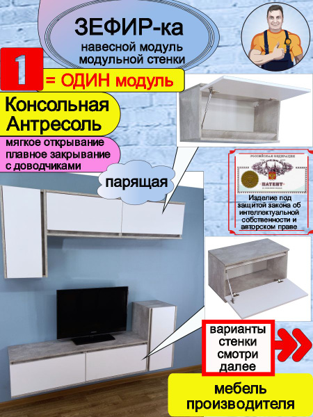 Стенка для телевизора модульная в гостиную подвесная Зефир-КА купить по ...