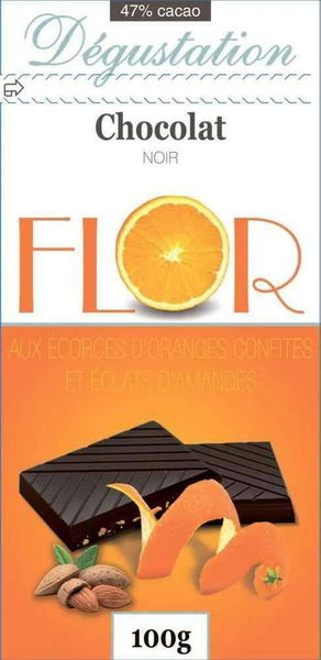 Шоколад Flor темный с миндалем и апельсиновой цедрой 100 гр 2 шт
