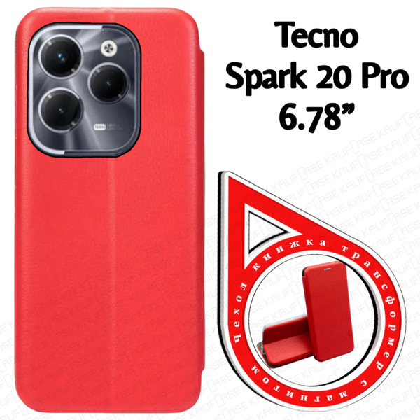 Характеристики Чехол книжка для телефона Tecno Spark 20 Pro 6 78 красный Текстура под кожу