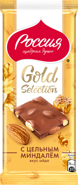 Шоколад Россия - Щедрая Душа! Gold Selection, молочный с миндалем со ...