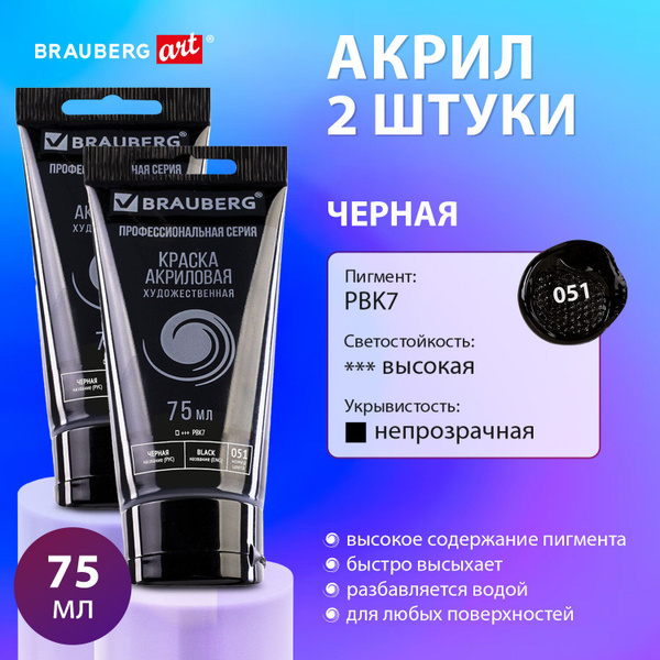 Акриловые краски художественные черные глянцевые акрил набор 2 штуки ...