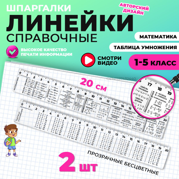 Линейки для школы Motrix пластиковые справочные 20см набор 2шт (матем ...