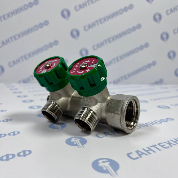 Коллектор VIEIR с регулировочными вентилями 3/4"х1/2" 2 выхода под евроконус, никель - купить в ...