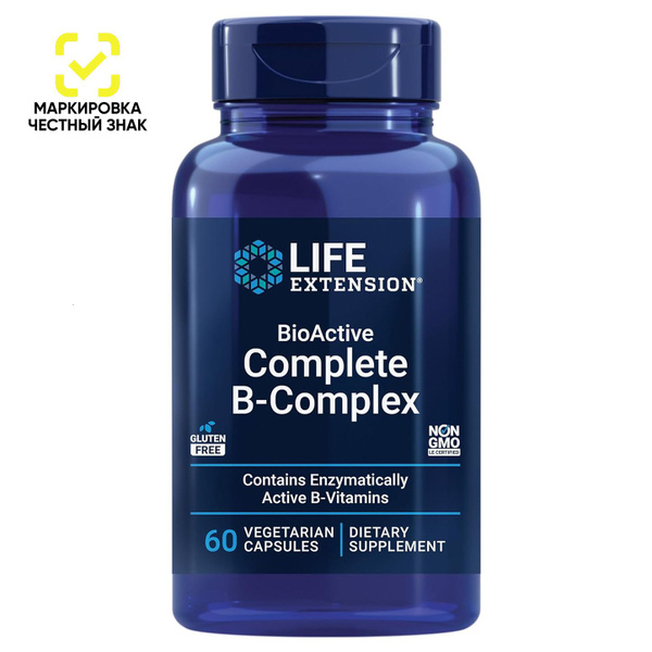 В комплекс, BioActive Complete B-Complex, Life Extension, 60 веганских ...