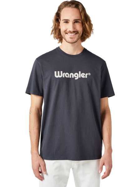 Футболка Мужской Wrangler черный Короткий, размер 52 Хлопок Логотип ...