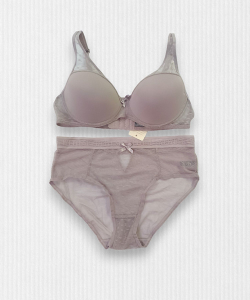 Комплект белья Женский WeiyeSi серый Крючки слипы Нейлон, Эластан, размер 80B, 46 Повседневный ...