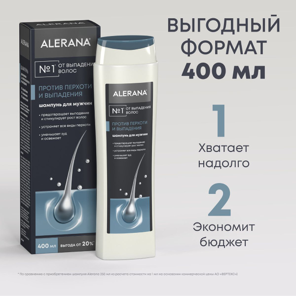 АЛЕРАНА шампунь для мужчин 2в1 против перхоти и выпадения фл. 400мл ...