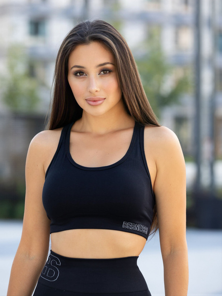 Топ-бра Женский Bernessi черный, размер 44 Трикотаж Без рукавов Спортивный Бег, Фитнес Открытая ...