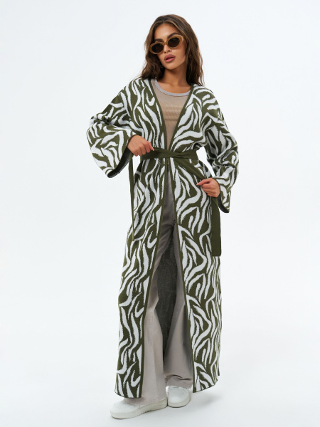 Кардиган Женский World of Estiya хаки Пряжа, размер 54, 56 Пояс Пояс ...