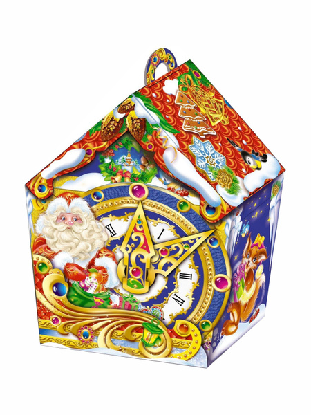 Новогодняя подарочная упаковка картонная "Дом с часами" 5 шт / Упаковка ...