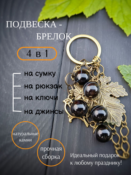 Подвеска -брелок №3067 "Черная смородина"на ключи, рюкзак или сумку ...