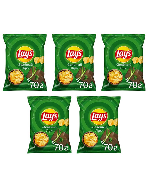 Картофельные чипсы Lay's Зелёный лук, 5 уп по 70 гр - купить с доставкой по выгодным ценам в ...