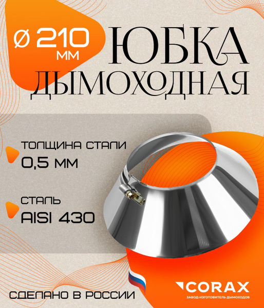 Фланец, юбка, фартук для дымохода декоративный нержавеющий (430/0.5мм ...