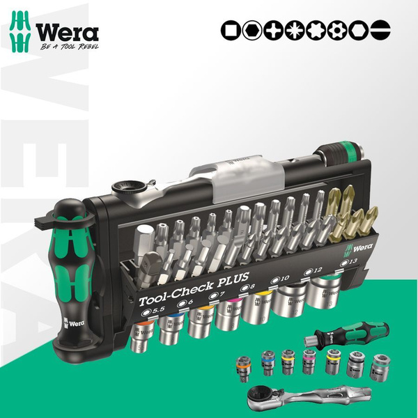WERA 05056490001 Отвертка Tool-Check Plus с трещоткой, головка 1/4, 39 предметов, многоцелевые ...
