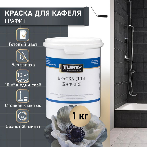 Краска для плитки в ванной водоэмульсионная для кафеля и керамики, стен ...