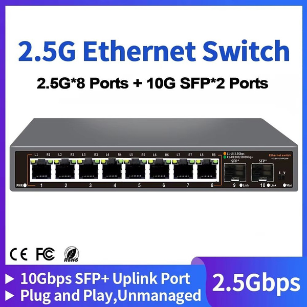 8 + 2 порта 2.5G Ethernet Сетевой коммутатор 2500BASE-TX с портом 2 ...