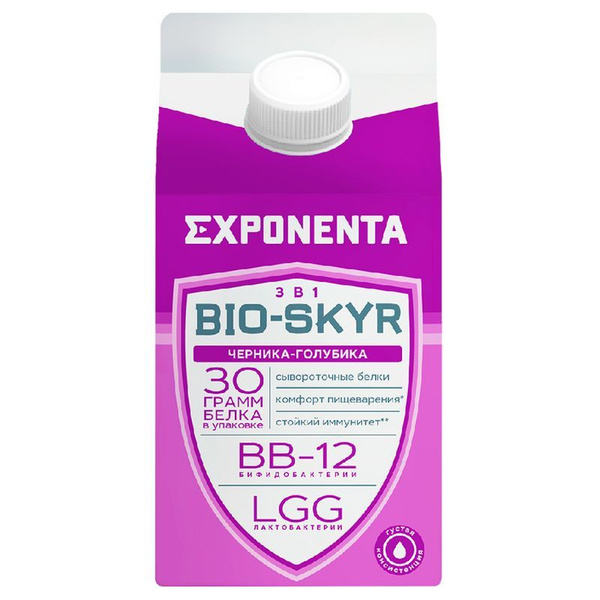 Характеристики Напиток кисломолочный Exponenta Bio-Skyr 3в1 черника-голубика обезжиренный, 500мл ...