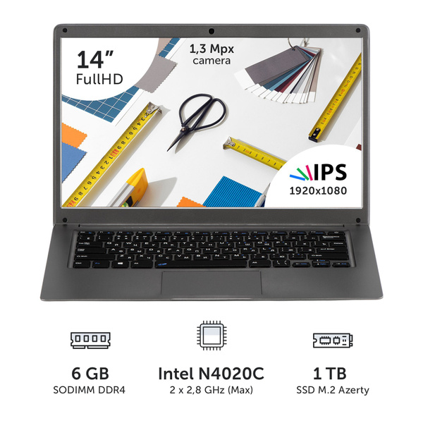 Ноутбук Azerty RB-1451-1024 Intel Celeron N4020C 6 ГБ 6 ГБ, темно-серый купить c доставкой на ...
