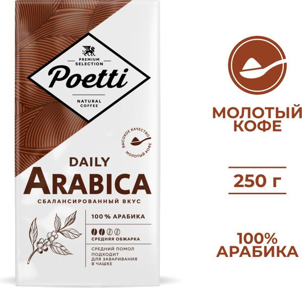 Кофе молотый Poetti Daily Arabica, 250 г купить на OZON по низкой цене (686577020)