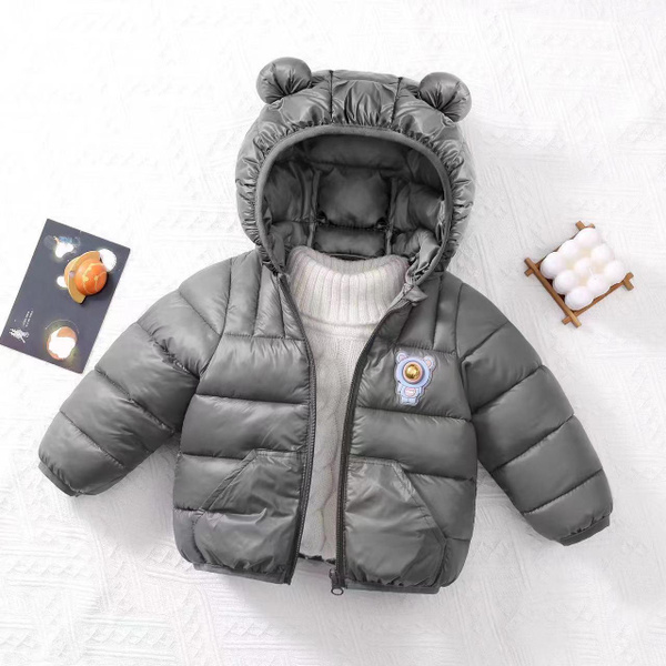 Куртка Мальчики, Девочки THANHDAT серый Полиэстер, размер 98, 104 Длинный Демисезон оверсайз ...