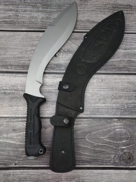 Мачете-5 Кукри, сталь 65х13, цельнометаллический, рукоять Elastron, ножны из натуральной кожи ...