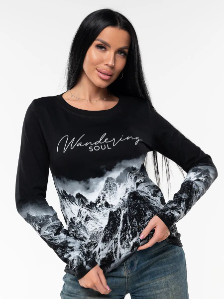 Лонгслив Женский Sofia trikotaz черный, серый Длинный, размер 60 Хлопок полуприлегающий Другое ...