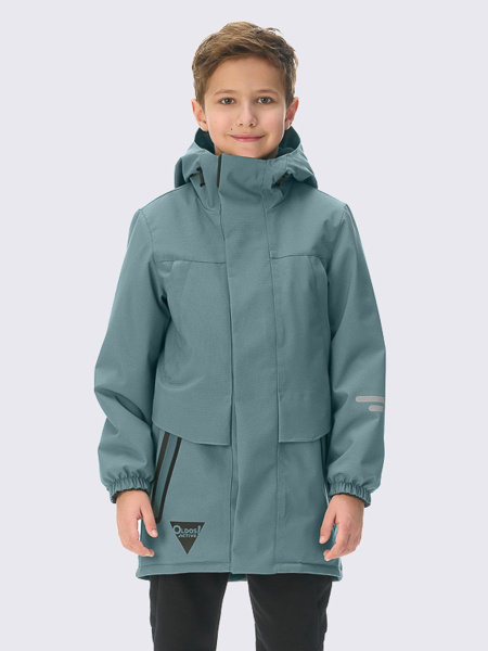 Куртка Мальчики OLDOS Карманы, Капюшон серо-зеленый, зеленый капюшон Полиэстер, размер 140 ...