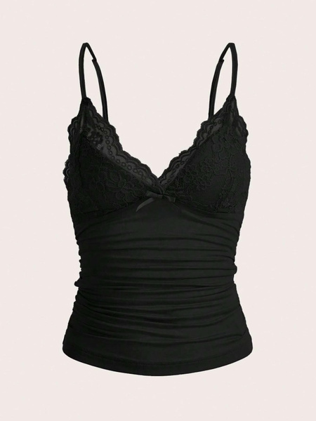 Кроп-топ Женский phumee черный, размер 42 Полиэфир, Поролон Без рукавов Кружево, Открытая спина ...