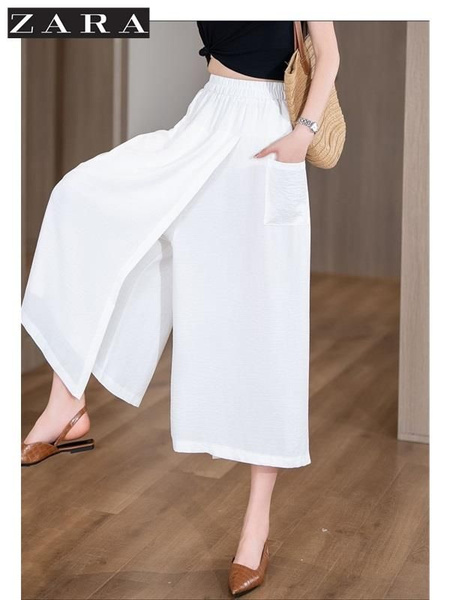 Брюки Женский Zara классические, кюлоты белый Полиэстер Повседневный, размер 46 Эластичная ...