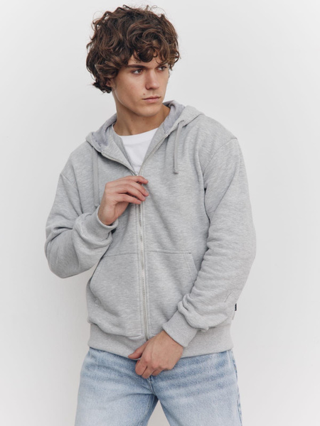 Толстовка Мужской Avese Капюшон серый меланж, серый Молния Футер трехнитка, размер 56 оверсайз ...