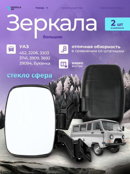 Зеркала СТЕКЛО СФЕРА УАЗ 452, Буханка, 39094, 3303, 3909, 2206, 3962, 3741 в корпусе ГАЗель ...
