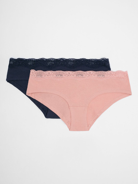 Комплект трусов Женский OVS хипстеры Хлопок, Эластан темно-синий, розовый, размер 42, 44 Средняя ...