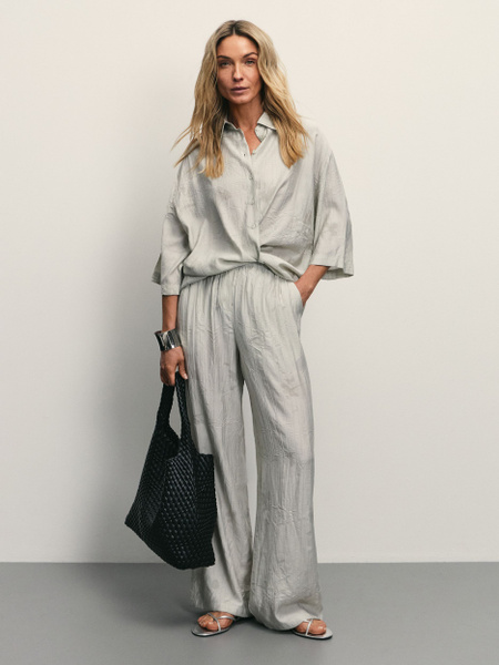 Брюки Женский Zarina широкие молочный Вискоза, Полиамид Повседневный, размер 44 Без застежки ...